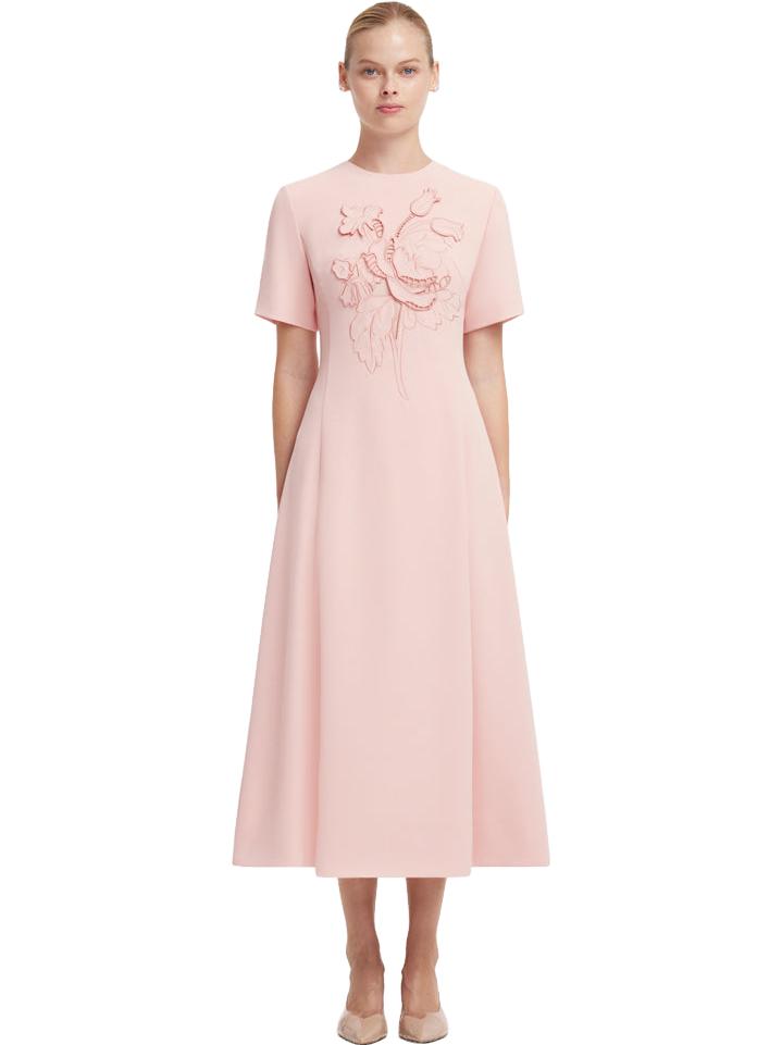 LEO LIN LEO LIN Caroline Appliqué Short Sleeve Midi Dress